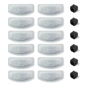 PET STANDARD Replacement Water Filter & 6 Pack Replacement Pre-Filter Sponges Compatible with ORSDA® 67oz/2L Stainless Steel Pet Water Fountains, Pack of 12