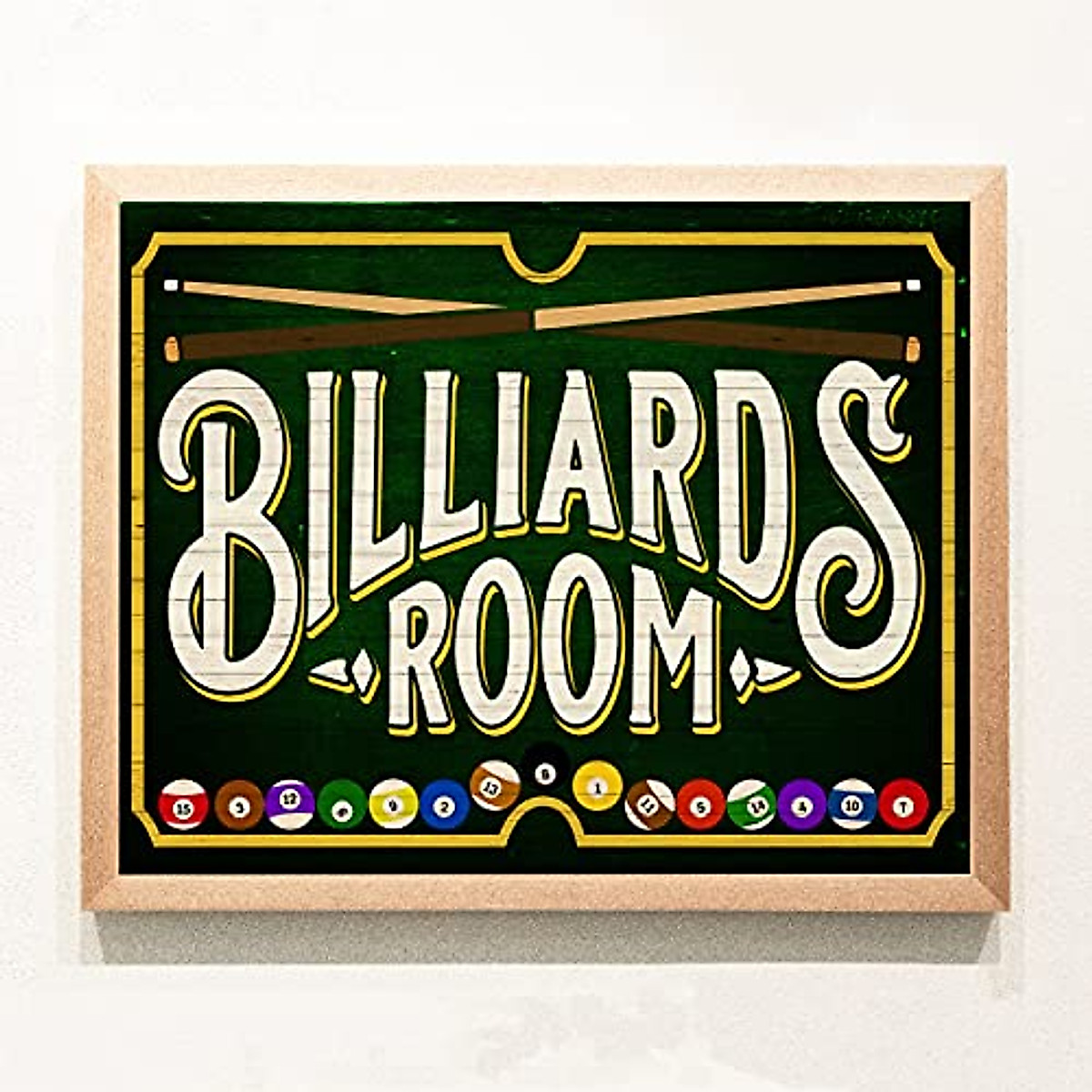 "Billiards Room" -Vintage Pool Room Sign - 14 x 11" Rustic Game Room Wall Art Print -Ready to Frame. Home-Play Room-Bar-Shop-Man Cave Decor. Great Gift for All Pool Sharks! Printed on Photo Paper.