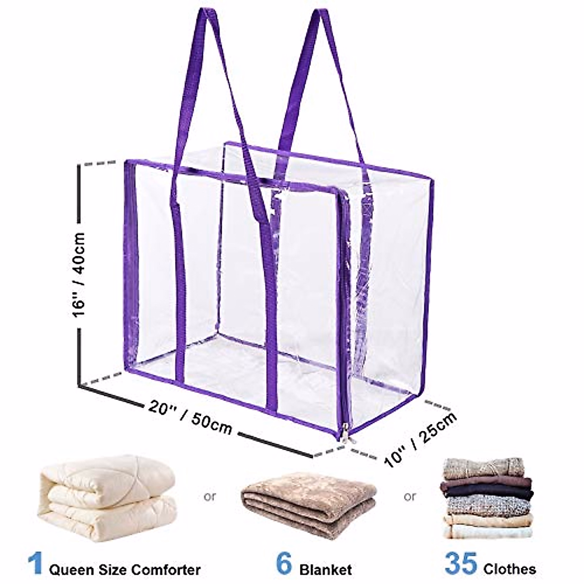 3 Packs Clear Storage Bag, 20 X 16 X 10 inch, Heavy Duty Vinyl Clothing Storage Organizers with Double Reinforced Handle for Comforter Duvet Blanket Bedding Clothes Toys, PVC Clothes Storage Bag