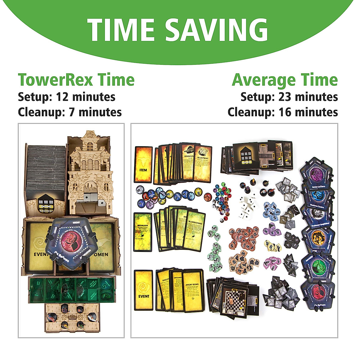 TowerRex Board Game Organizer for Betrayal at House on The Hill Board Game, Widow's Walk Expansion, Betrayal at The House on The Hill 2nd Ed boardgame Components, Tokens, Cards
