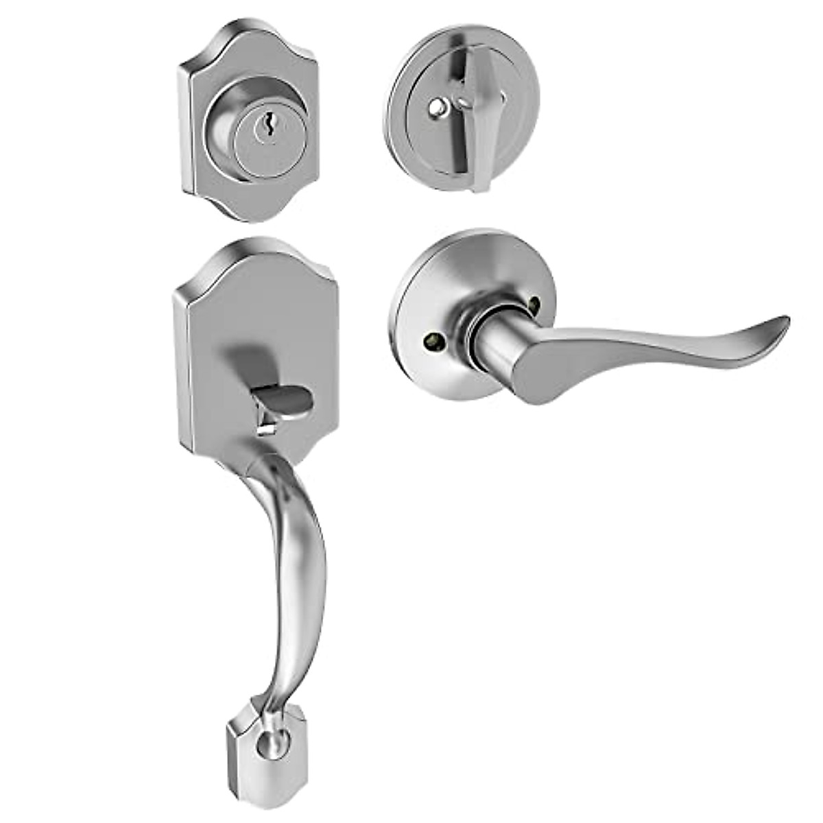 HOSOM Front Door Handle Set, Exterior Door Lock Set with Deadbolt, Single Cylinder, Reversible for Right and Left Handed Doors, Satin Nickel