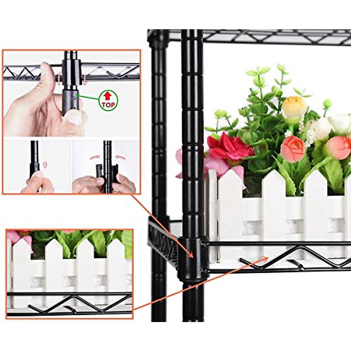 YOHKOH 5-Wire Shelving Metal Storage Rack Adjustable Shelves for Laundry Bathroom Kitchen Pantry Closet (16.6L x 11.8W x 48H,Matte Black)