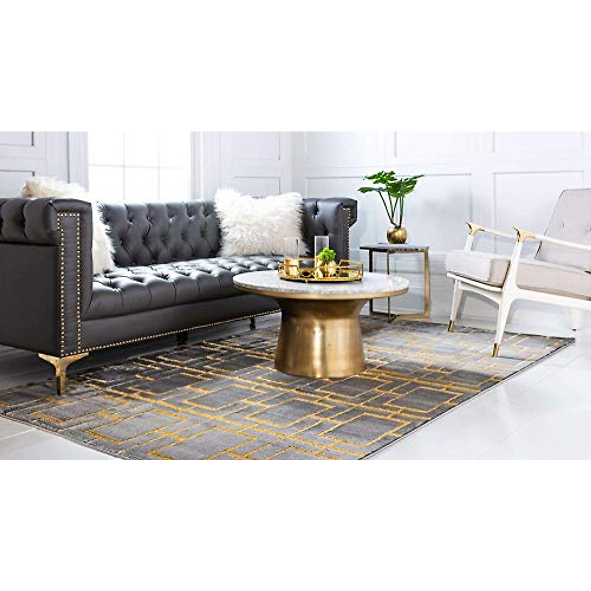 Unique Loom Marilyn Monroe Glam Collection Area Rug - Deco (6' 1' x 9' Rectangle, Gray Gold/ Gold)