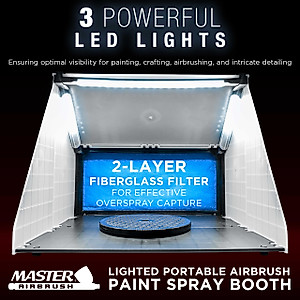 Master Airbrush Brand Lighted Portable Hobby Airbrush Spray Booth with LED Lighting for Painting All Art, Cake, Craft, Hobby, Nails, T-Shirts & More. Includes 6 Foot Exhaust Extension Hose