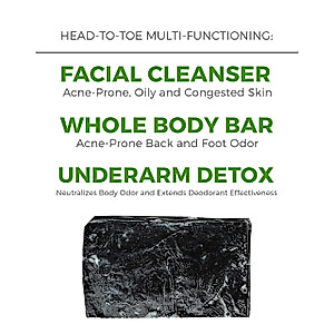 Rustic Maka Activated Charcoal + Clay Natural Soap Bar, DETOX + CLEANSE, for Acne, Problem Skin, Excess Oil Control, Face, Body and Underarm Detox, Oily to Normal Skin