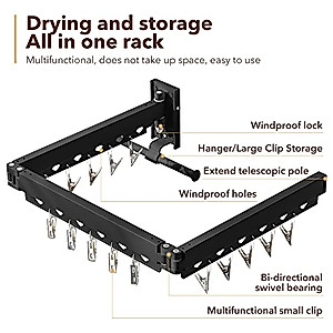 ZdwCyl Wall Mounted Clothes Hanger,Clothes Drying Rack,Laundry Drying Rack,Laundry Rack Wall Mount,Space Saver,Retractable Drying Rack Clothing,Collapsible(Tri-Fold), Windproof Holes,with Clips