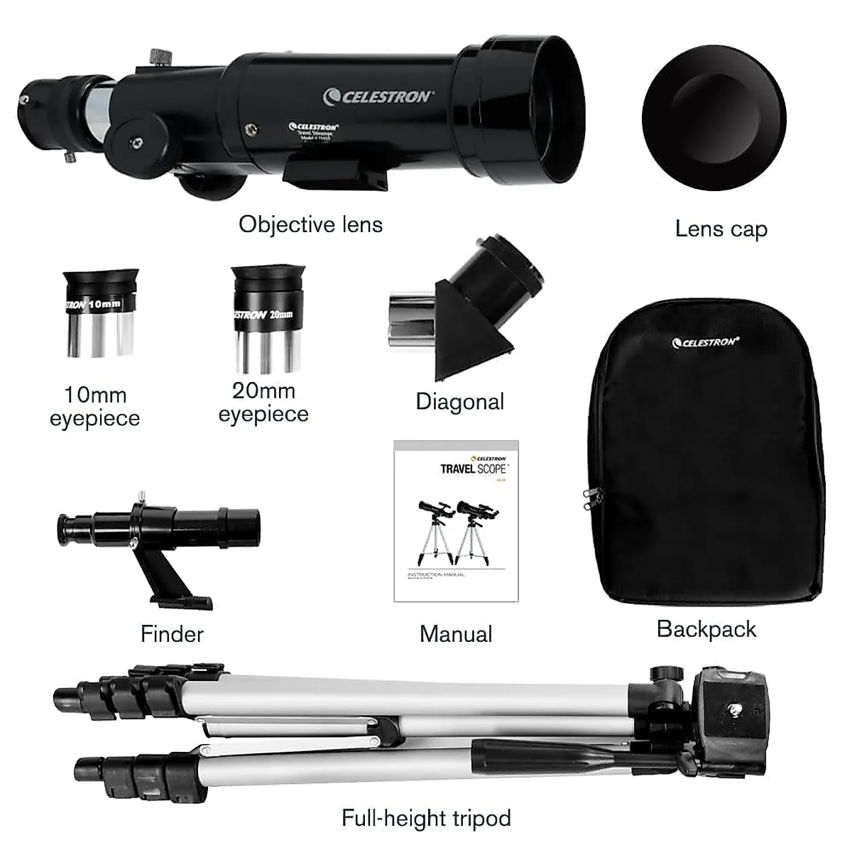 Celestron - 70mm Travel Scope - Portable Refractor Telescope - Fully-Coated Glass Optics - Ideal Telescope for Beginners - BONUS Astronomy Software Package