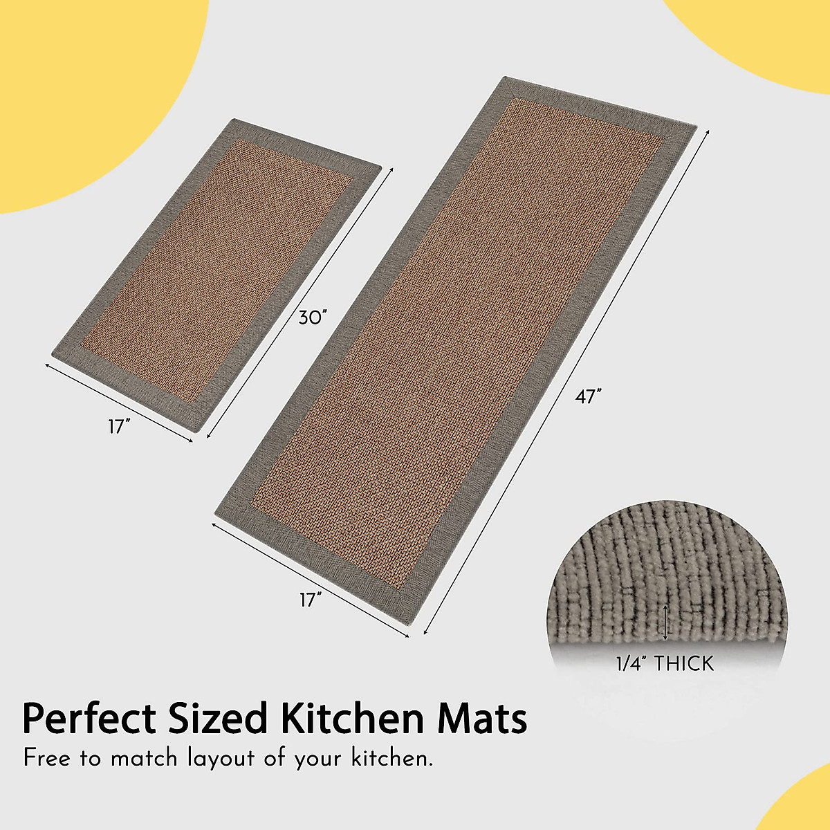 TRONSBOO Kitchen Rugs and Mats 2 PCS Set,Non-Skid Washable Twill Standing Mat in Front of Sink,Absorbent Rubber Backing Kitchen Mats for Floor,Laundry,Farmhouse,Hallway 17"x30"+17"x47"(Grey)