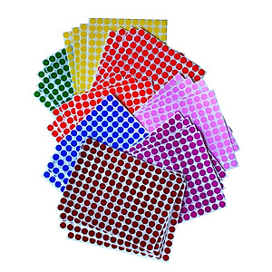 Royal Green Kids Colored Round Dots 3/8 “ inch 8 Colors - 32 Sheets - 10mm - Arts, Crafts, Fun and Games Stickers - 4832 Pack