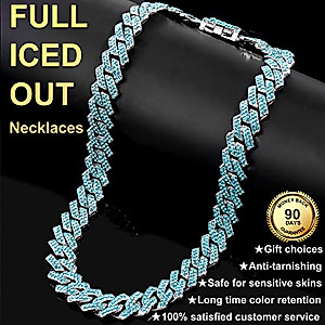 loumssiy Silver Plated Bling Miami Cuban Link Chain for Men Women Iced Out Miami Cuban Necklace Diamond Chain for Men 14mm Colorful Hip Hop Jewelry (Full Blue-14mm, 18inch)