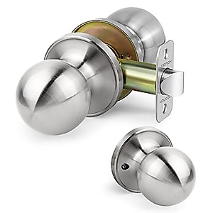 LOQRON Passage Ball Door Knob and Single Cylinder Deadbolt Lock Combo Set Security for Front Door Hallway/Closet with Satin Nickel Finish