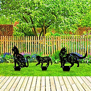 URATOT 3 Pack Metal Cat Garden Statues Black Cat Silhouette Cat Decorative Garden Stakes Garden Outdoor Statues Animal Stakes for Yard Decor and Lawn Ornaments