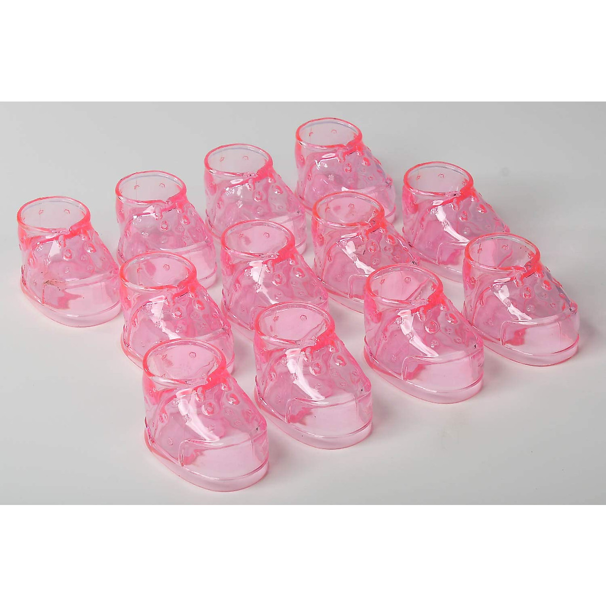 Pack of 24 Clear Pink Plastic Baby Booties Baby Shower Favors - Baby Girl Booties for Baby Shower Decorations and DIY Craft Projects (Size: 3" L x 1-3/4" W)