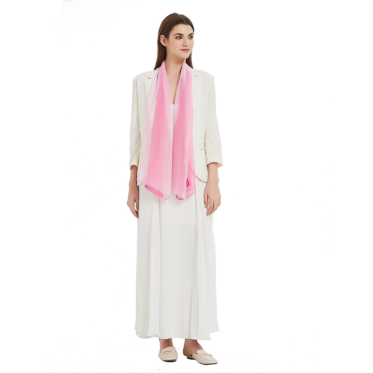 PANTONIGHT Oblong Pink Ombre Chiffon Scarf Pink Gradient Lightweight Scarf for Women 701