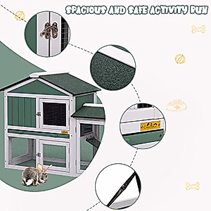 2-Tier Wood Rabbit Hutch Guinea Pig Coop Bunny Cage Chicken Coop for Small Animals with Weatherproof Wooden Bunny Run Cage w/Ample Activity Areas