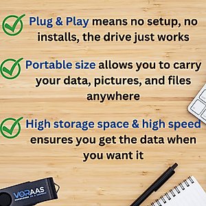 Voraas 32gb USB 2.0 Flash Drive Memory Stick Jump Drive Good for Storing and Backing up documents, Photos, and Media. Compatible with Windows.