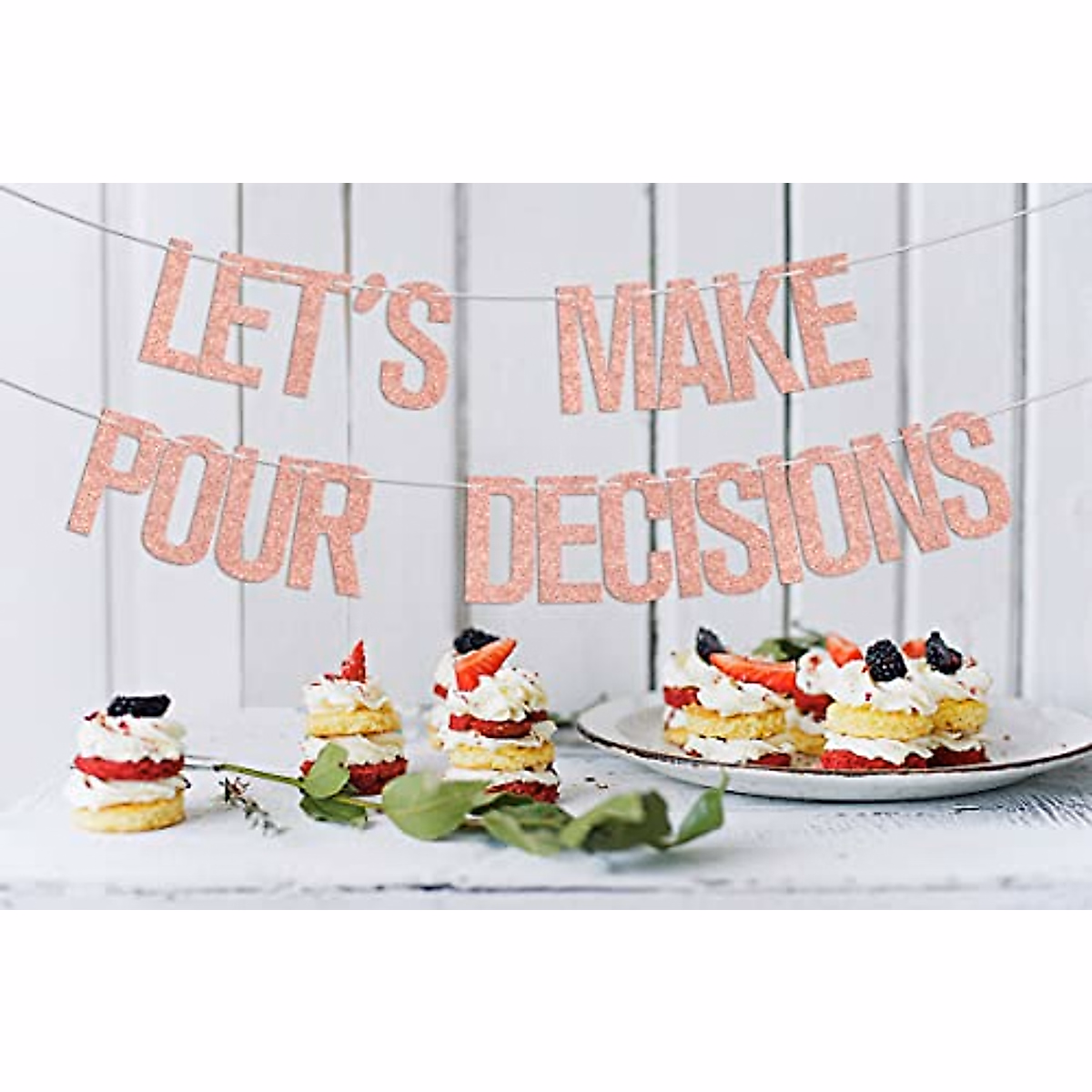 Let's Make Pour Decisions Banner, Bachelorette Party Banner, Wine Party Banner, Bridal Banner Decorations, Wedding/Bridal Shower Party Bunting Decorations Rose Gold Glitter