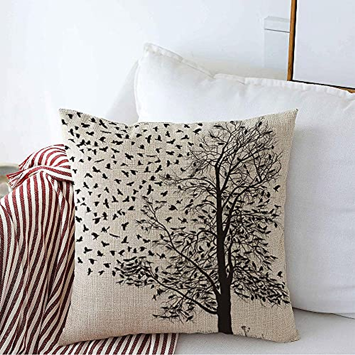 Decorative Pillow Cover Magic Flock Crows Fly Away Tree Animals Wildlife Bird Parks Black Raven Feather Claw Dark Carrion Throw Pillow Cover Square Linen Cushion Case 20x20 Inch for Couch Bed Car