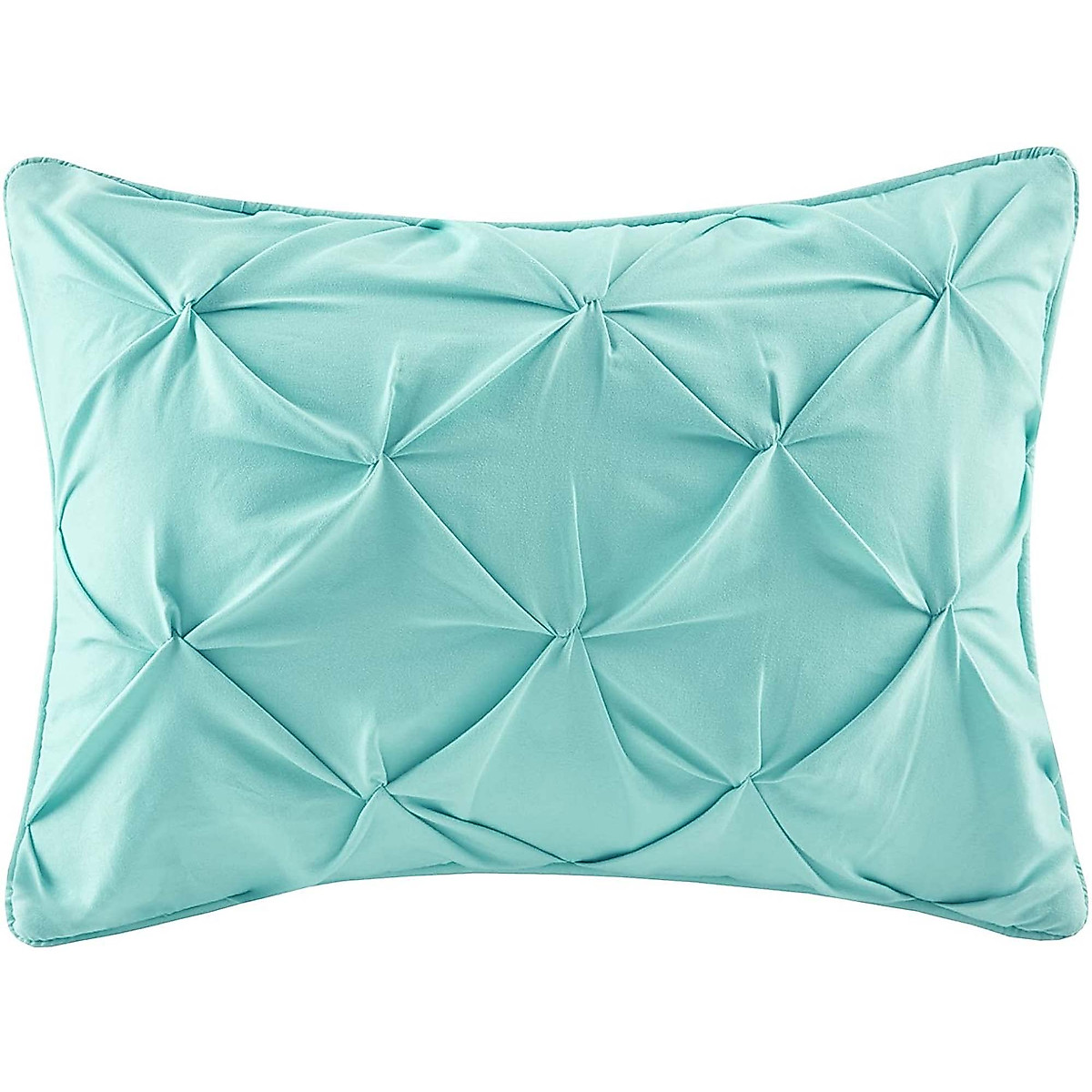 Comfort Spaces Cavoy Comforter Set - Luxe Diamond Tufting, All Season Bedding, Matching Bed Skirt, Decorative Pillows, Queen, Faux Silk Aqua 5 Piece