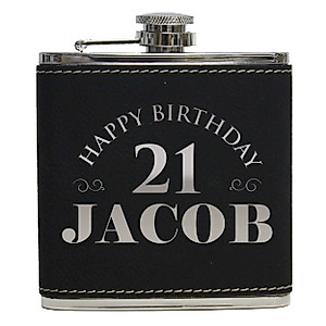 Custom Personalized Twenty First Birthday Flask for 21st Bday Party (Black with Silver)