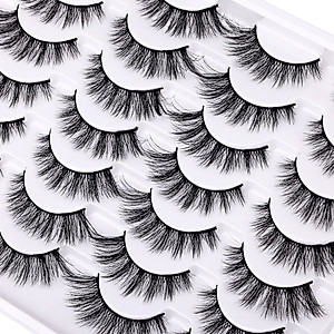 Newcally False Eyelashes Wispy Natural Cat Eye Lashes Faux Mink Lashes Fake Eyelashes Soft 3D Medium Length Light Volume 14 Pairs Pack