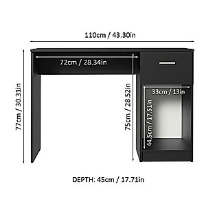Madesa Compact Computer Desk Study Table for Small Spaces Home Office 43 Inch Student Laptop PC Writing Desks with Storage and Drawer - Black
