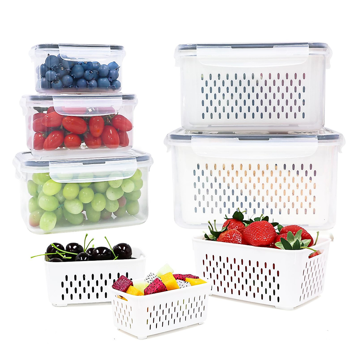 5 Pack Fruit Storage Containers for Fridge: Large Produce Containers with Removable Colander, Veggie Berry Storage Containers for Refrigerator, Dishwasher & Microwave Safe Keep Vegetable Food Fresh