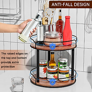 MUTUALUS Lazy Susan Organizer 2 Tier - Turntable Spice Rack for Table Top, Wooden Rotating Lazy Susan for Cabinet Pantry Kitchen Countertop Dining Table Cupboard Bathroom Vanity Storage