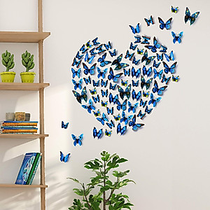 Amaonm® 120pcs 10 Packages Removable 3D Butterfly Blue Stickers Making Wall Decal DIY Wall Stickers Decals Crafts Butterflies Home Decorations for Boy's and Girl's Room Bedroom Living Room (Blue) …
