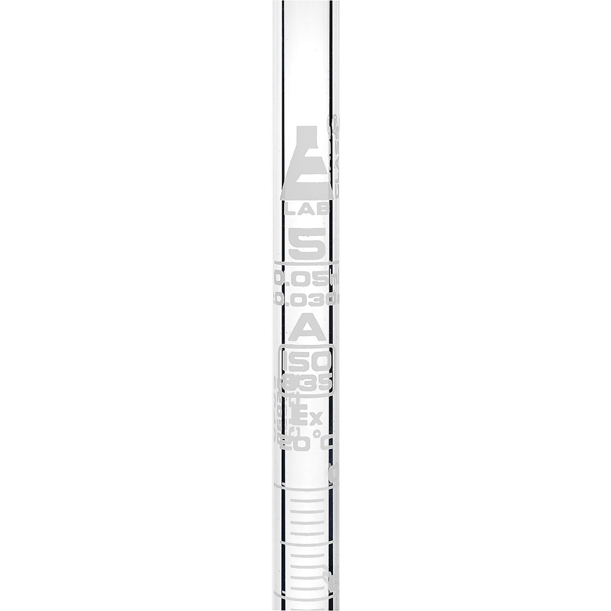 EISCO Serological Pipette, 5ml - Class A, Tolerance ±0.030ml - White Graduations - Color Code, Red - Calibrated for Delivery to Jet - Borosilicate Glass