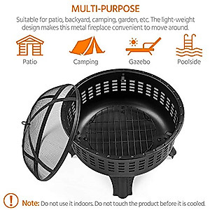 Topeakmart Fire Pit Fireplace Portable Firepit Iron Brazier Wood Burning Coal Pit Fire Bowl Stove with Spark Screen for Outside Camping Patio Garden Backyard 25in Black