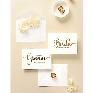 MAGJUCHE Wedding Day Cards Set, Gold Foiled to My Bride and to My Groom Wedding Vow Card with Envelopes