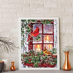 SOTYIOO Christmas Diamond Painting Kits for Adults. Bird Diamond Art Full Drill Round Gem Art 5D Diamond Dots Suitable Home Wall Decor 12x16inch