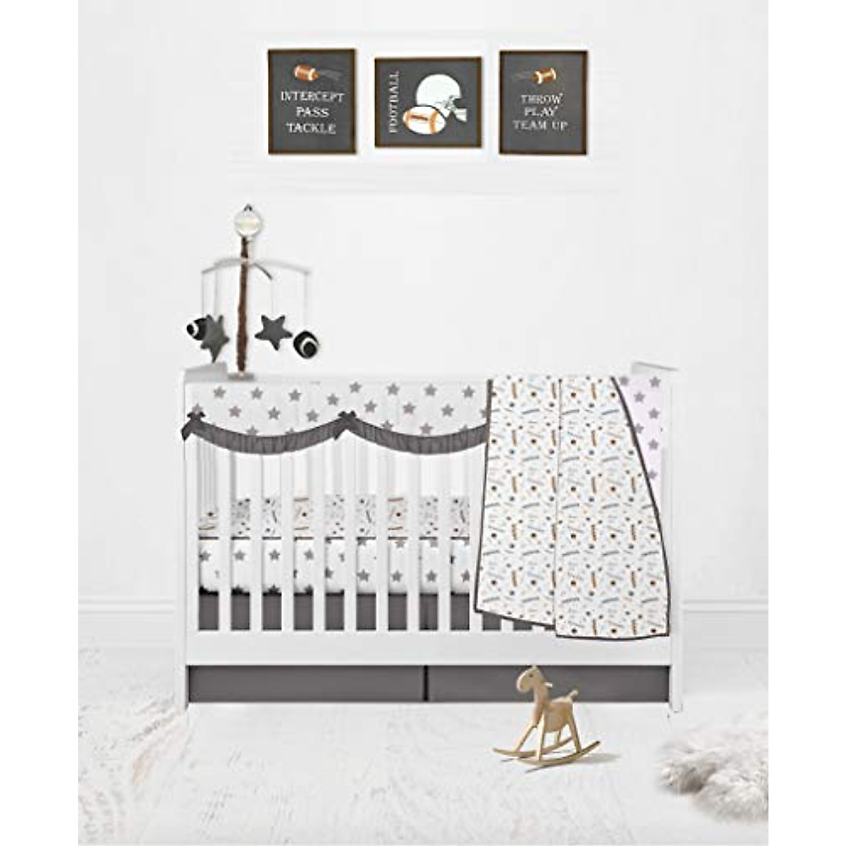 Bacati Football Brown/Grey Muslin Quilted Changing Pad Cover