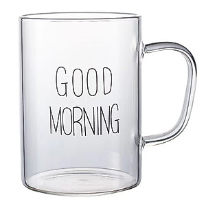 HOMEYES 460 ML 15.5 OZ Good Morning Clear Glass Cup For Coffee/Beer/Milk/Tea/Water