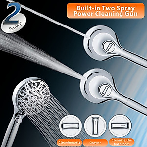 Nuodan Handheld Filtered Shower Head with ON/OFF Pause Switch - High Pressure 10-modes, Built-in Power Wash to Clean Bathroom Tub, Tile or Pets, Stainless Steel Hose, Wall and Overhead Brackets