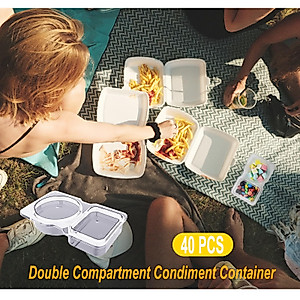 40PCS Double Compartment Snack Containers with Lids,Square & Round Condiment Containers with Lids,Disposable Double Compartment Snack Containers,Easy To Carry, Suitable for Takeout and Outdoor