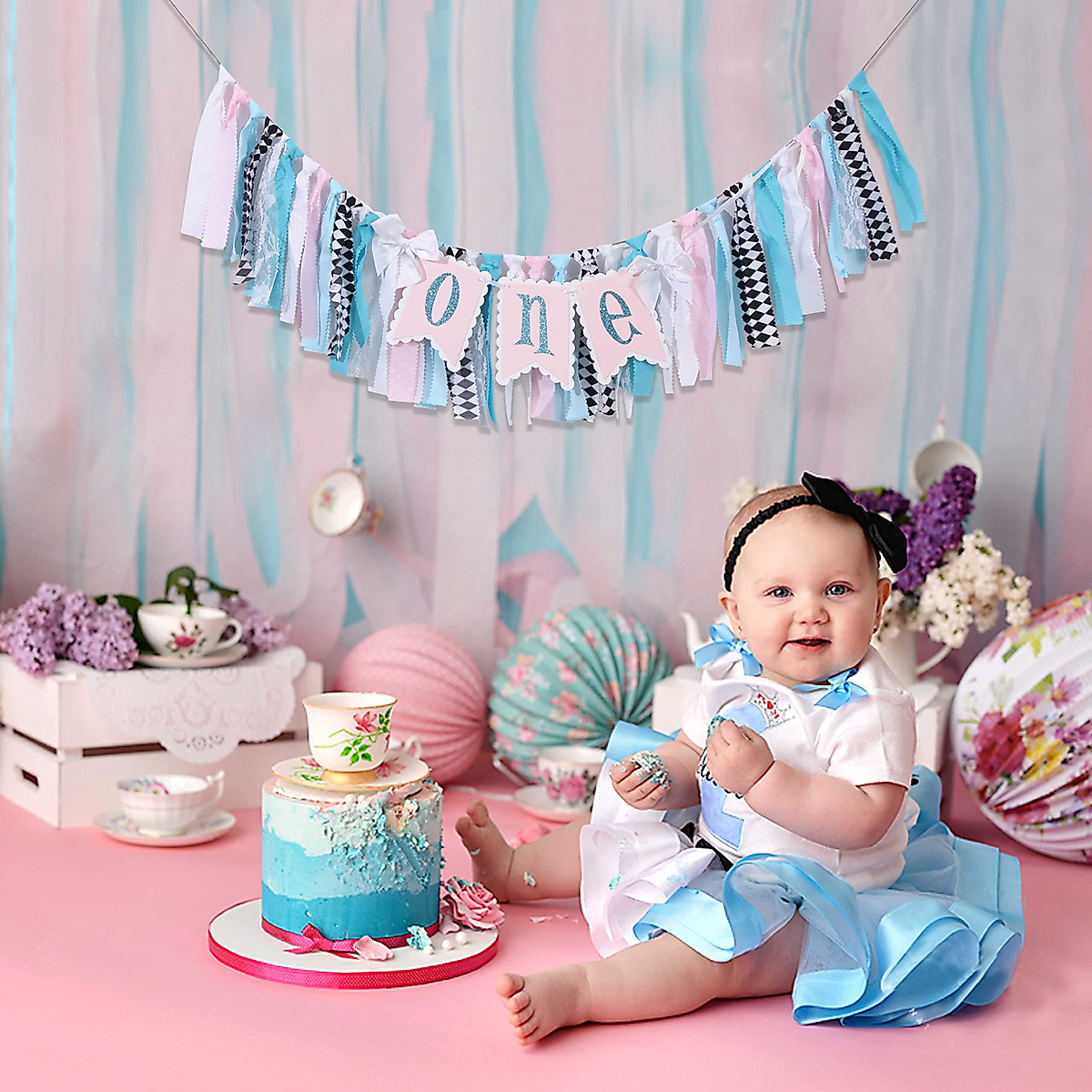 Alice in Wonderland One High Chair Banner Alice Wonderland First Birthday High Chair Banner Girl,onederland 1st Birthday Girl One High Chair Banner.alice in Wonderland Tea Party First Birthday