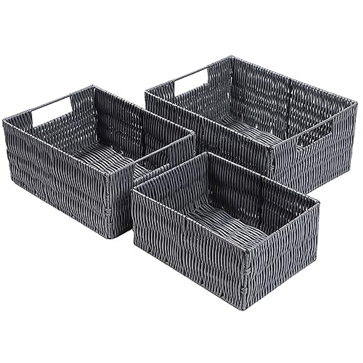 Elevon Handmade Wicker Storage Baskets Organizer Bins, Set of 3, Gray