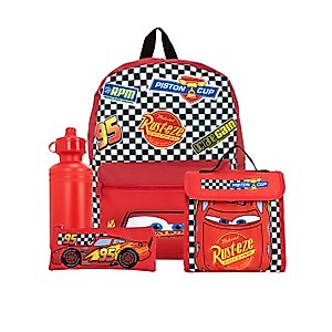 Disney Cars Backpack Set 4 Piece | Lightning McQueen Backpack Pencil Case Water Bottle and Lunch Bag | Children's Backpacks For School And Adventures | Official Cars Merchandise