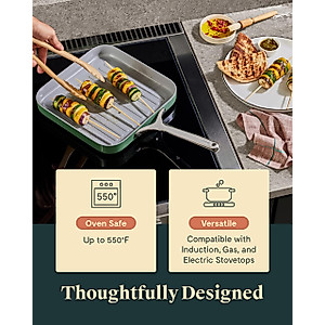 Caraway Griddle Pan & Grill Pan Duo - Non-Stick Ceramic Coated - Non Toxic, PTFE & PFOA Free - Oven Safe & Compatible with All Stovetops – Navy