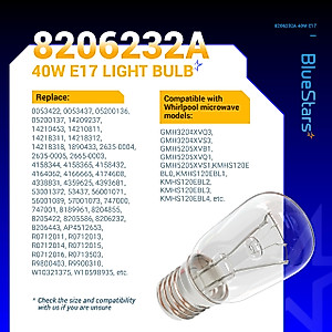 BlueStars 8206232A Whirlpool Microwave Light Bulb Kei 125V 40W Microwave Bulb E17 Fits Whirlpool Maytag Lava Lamps Salt Lamp Bulbs - Replaces 1890433 8206232 AP4512653 (3 Packs)