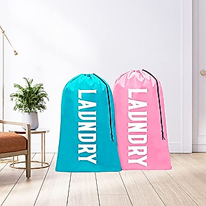 Nidoul 2 Pack XL Laundry Bags, Drawstring Closure Dirty Clothes Bag Organizer, Heavy Duty Large Laundry Bag, Durable Rip-Stop Bags for Camp Travel, Machine Washable 24" x 36" (Light Pink Blue)