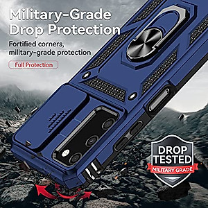 for Samsung Galaxy A03S Case with Slide Camera Cover HD Screen Protector [Military Grade 16ft. Drop Tested] Magnetic Ring Holder Kickstand Protective Phone Case for Samsung Galaxy A03S, Navy Blue