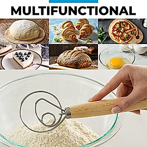 Zulay Kitchen 13 Inch Danish Dough Whisk - Large Wooden Danish Whisk For Dough With Stainless Steel Ring - Traditional Dutch Whisk Baking Tool For Bread, Batter, Cake, Pastry