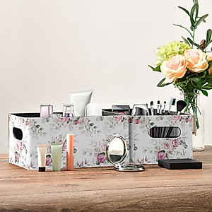 Pfrewn Floral Pattern Storage Bins Baskets for Organizing Pink Peach Blush White Flowers Fabric Foldable Storage Boxes Bag Collapsible Closet Shelf for Shelves Nursery Toys Office, 2 Pack