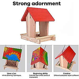 Wooden Bird Feeders for Outdoors Hanging, Hanging Wild Birdfeeder, Large Capacity Weatherproof Window Bird Feeder, Patio Garden Decoration with Drainage Hole (red Pine)