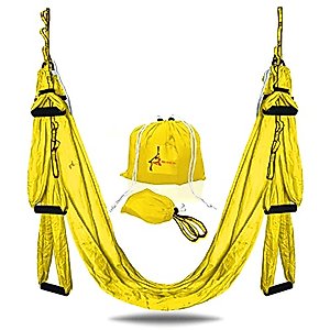 YOGA SWING PRO Premium Aerial Hammock Anti gravity Yoga Swing Kit - Acrobat Flying Sling Set for Indoor and Outdoor Inversion Therapy (Yellow)