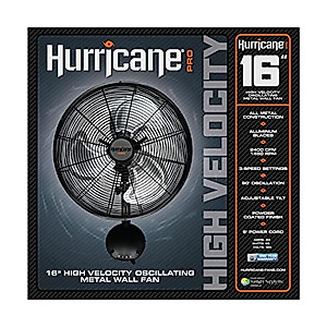 Hurricane Wall Mount Fan - 16 Inch, Pro Series, High Velocity, Heavy Duty Metal Wall Mount Fan for Industrial, Commercial, Residential, and Greenhouse Use - ETL Listed, Black