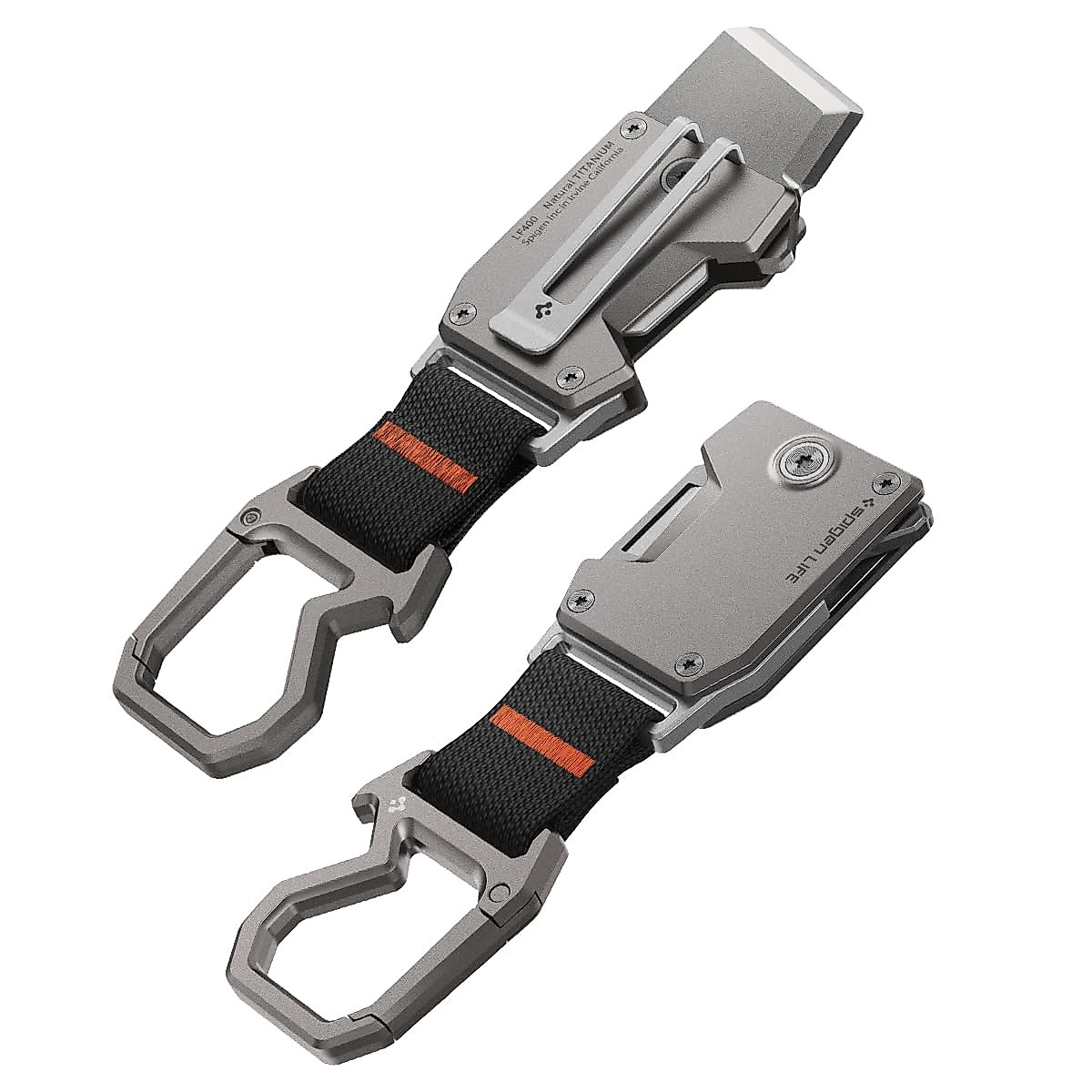 Spigen Life Titanium Keychain Pocket Knife with Carabiner, Key Clip, Keychain Clip Folding Knife, Everyday Carry EDC Gear Gadget and Equipment Bottle Opener - Gunmetal